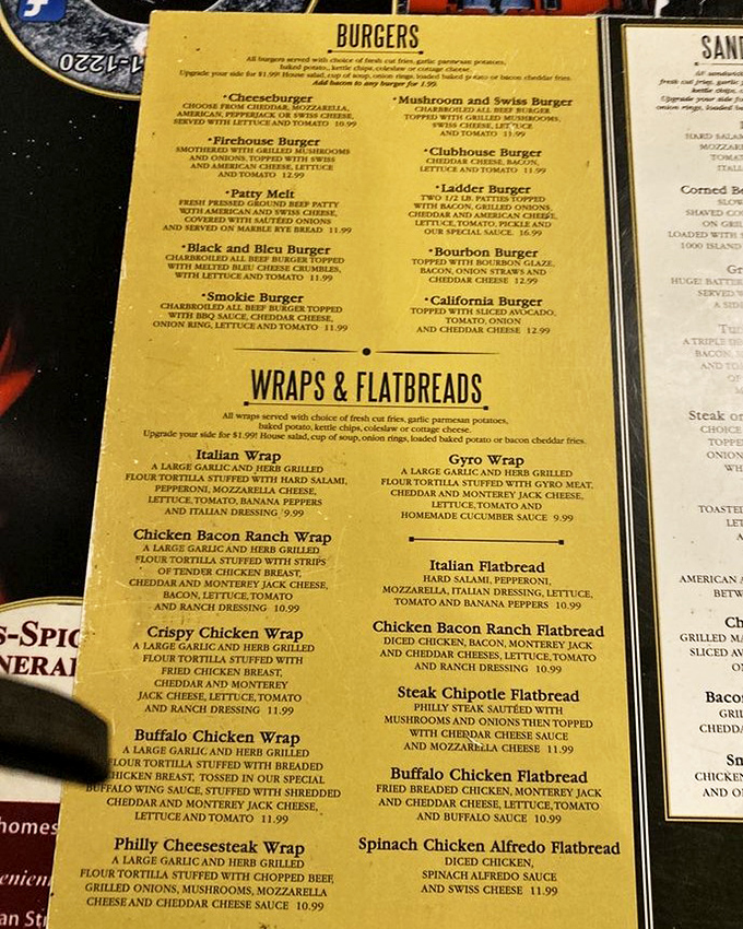 The menu reveals the star of our journey&mdash;the legendary Gyro Wrap&mdash;nestled among an impressive lineup of hearty pub favorites.