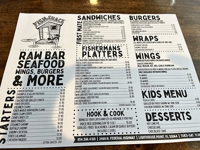 The menu reads like a love letter to the ocean. No fancy fonts needed when the seafood speaks this eloquently.