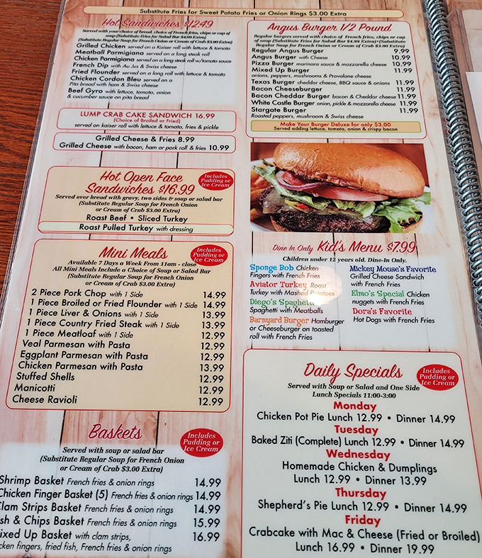 The menu reads like a love letter to American comfort food classics, with daily specials that would make your grandmother nod in approval.