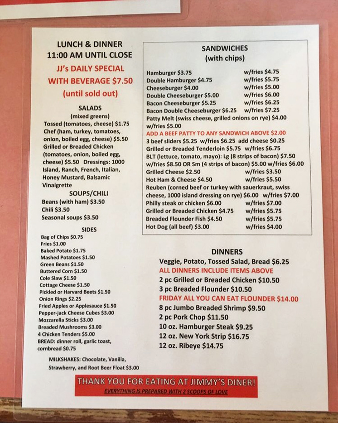 This menu isn't just a list of food&mdash;it's a time machine to when prices made sense and "2 scoops of love" was a legitimate cooking measurement.