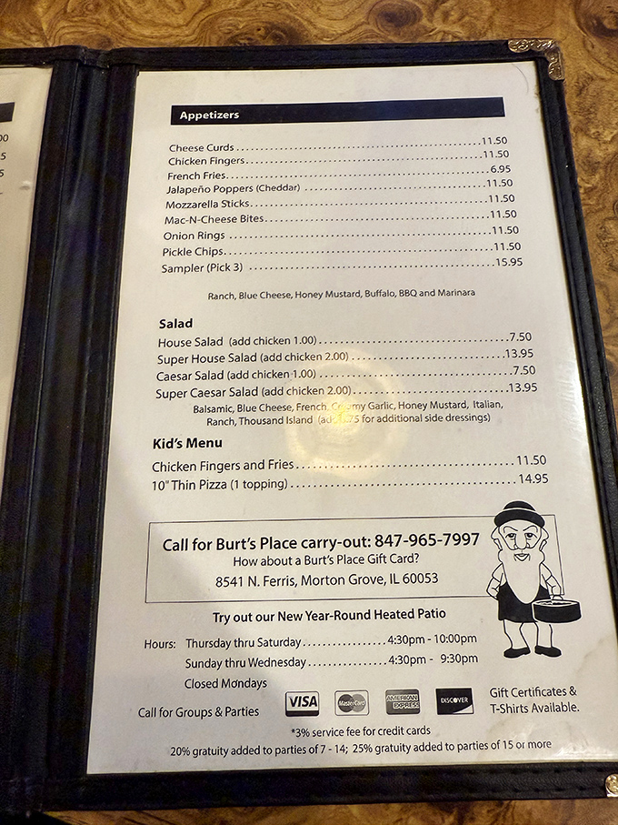 The menu doesn't waste time with unnecessary frills&mdash;it knows exactly what you came for and delivers with straightforward Midwestern efficiency.