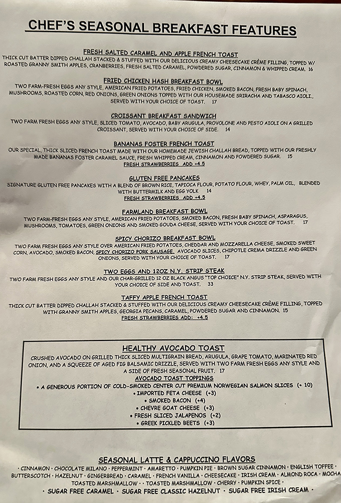 This menu reads like a love letter to breakfast enthusiasts. Each description promises a flavor adventure worth setting the alarm for.