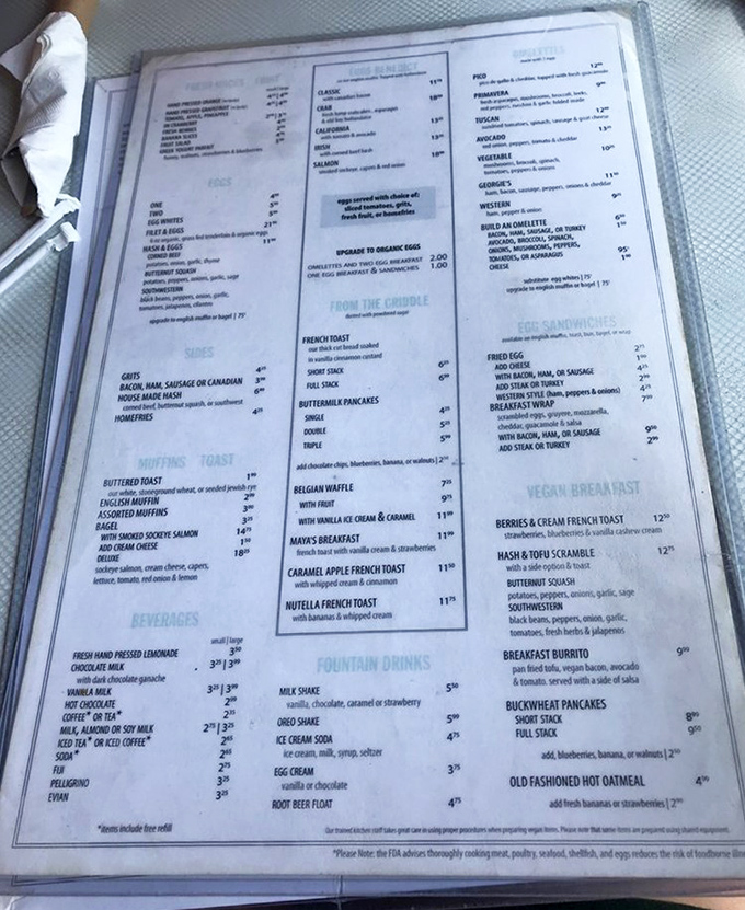 The menu at Georgie's reads like a love letter to American classics, with breakfast served all day because some romances never end.