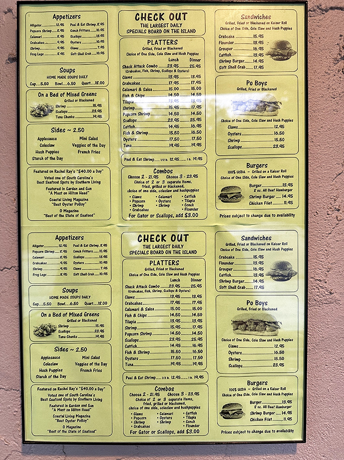 This menu isn't just a list&mdash;it's a treasure map. X marks the spot where your taste buds strike gold with the "Shack Attack Combo."