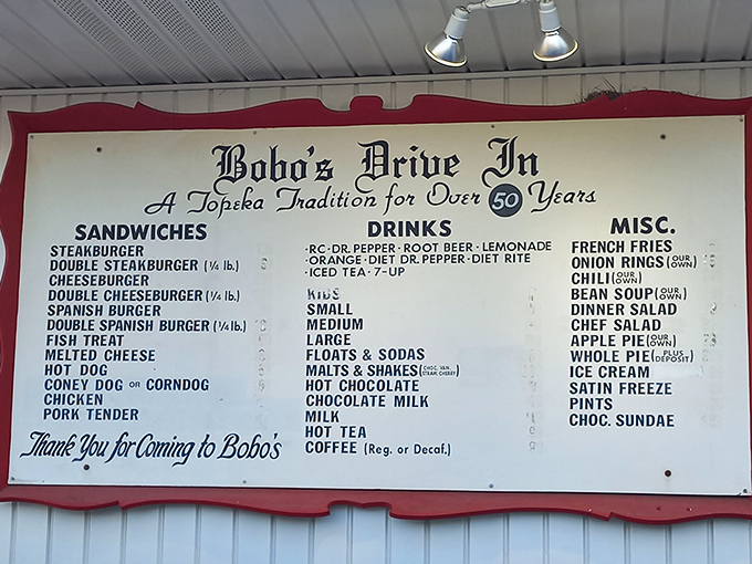 The menu board tells you everything you need to know about Bobo's priorities: straightforward American classics perfected through decades of practice.