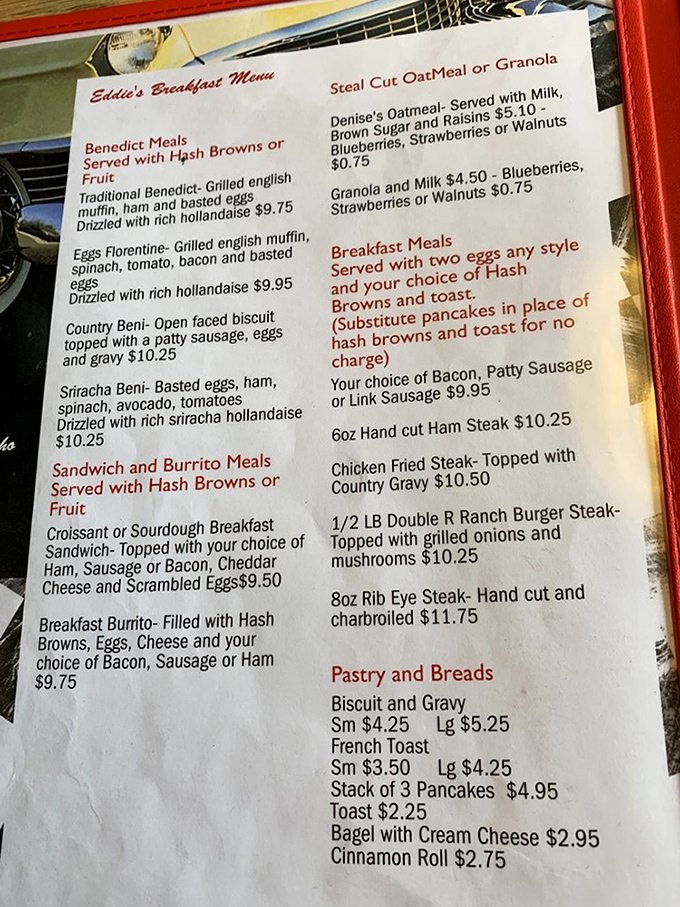 Eddie's menu reads like a love letter to breakfast classics, with Benedict variations that would make even the most dedicated brunch enthusiast swoon.