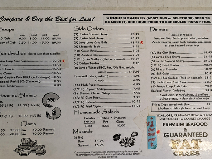 The menu board reads like a love letter to the Chesapeake Bay. Each handwritten item promises maritime treasures without pretentious descriptions.