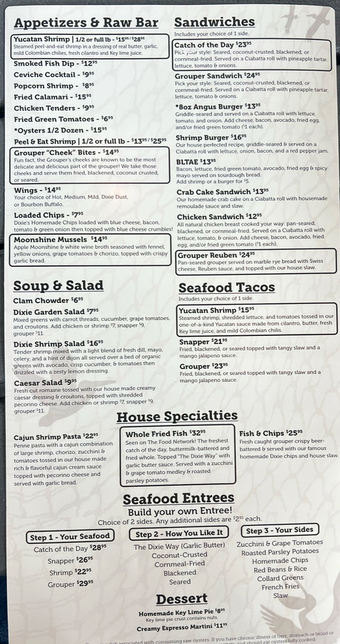 A menu that reads like a love letter to the Gulf. The "build your own entrée" approach lets you play seafood matchmaker between fish and preparation style.
