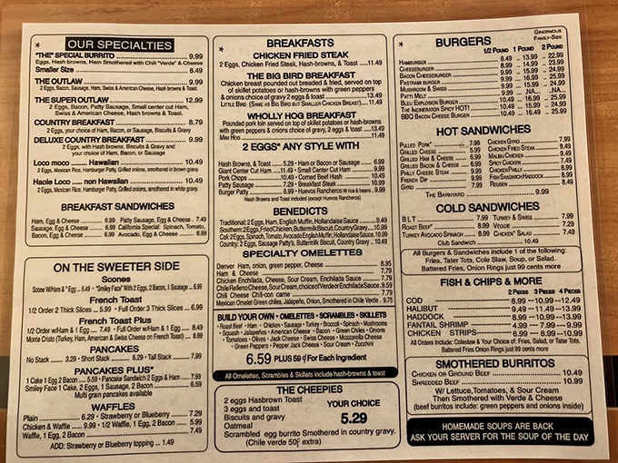 This menu isn't trying to reinvent breakfast&mdash;it's perfecting it. Each section promises the kind of meal that makes you cancel your lunch plans.