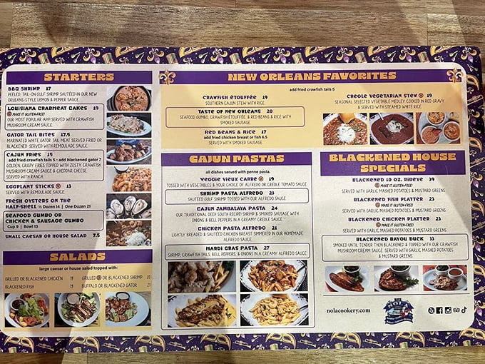 The menu reads like a love letter to Louisiana cuisine, with each dish promising a different kind of delicious adventure.