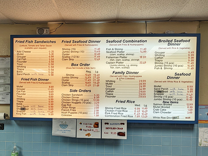 This menu board is like a maritime treasure map. X marks the spot where your taste buds strike gold.