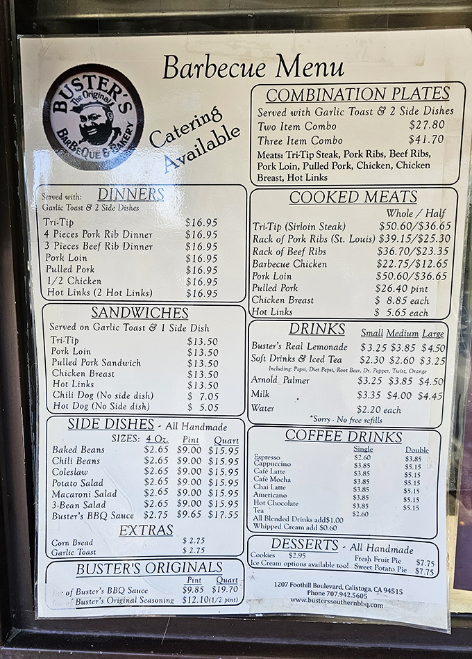 The menu board&mdash;a sacred text for BBQ pilgrims. No fancy fonts or flowery descriptions, just the honest promise of smoky delights.