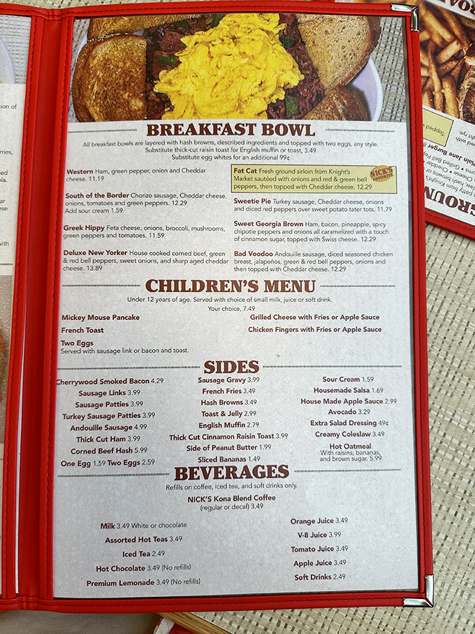 A menu that reads like a love letter to breakfast, where decisions become delightfully difficult and morning hunger meets its match.