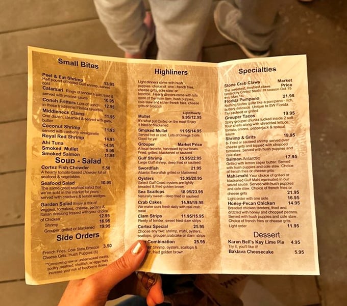 A menu that reads like poetry to seafood lovers. Simple descriptions, extraordinary results.