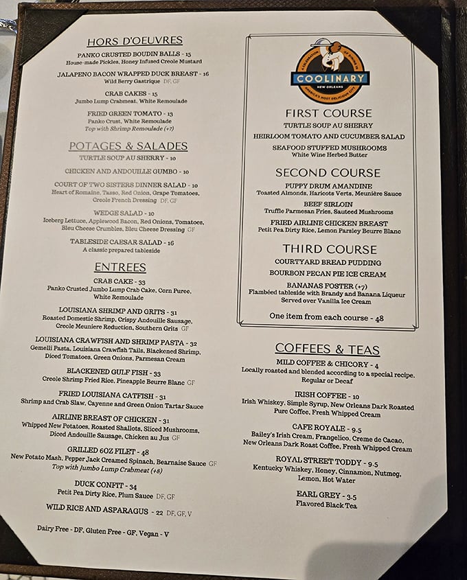 This menu reads like a love letter to New Orleans cuisine&mdash;turtle soup, crawfish, and bananas foster are just the opening verses.