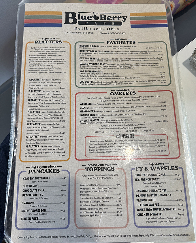 This isn't just a menu&mdash;it's a roadmap to breakfast nirvana. Study it carefully; life-changing decisions about pancakes and omelets await.