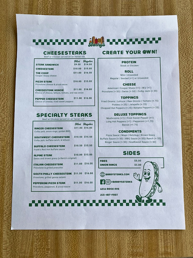 The menu at Barry's reads like poetry to sandwich lovers. Each specialty steak promises a different path to cheesesteak nirvana.