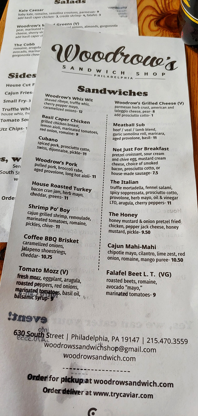 The menu reads like a love letter to sandwich innovation. Truffle whiz? Cherry pepper mayo? Be still my beating heart!