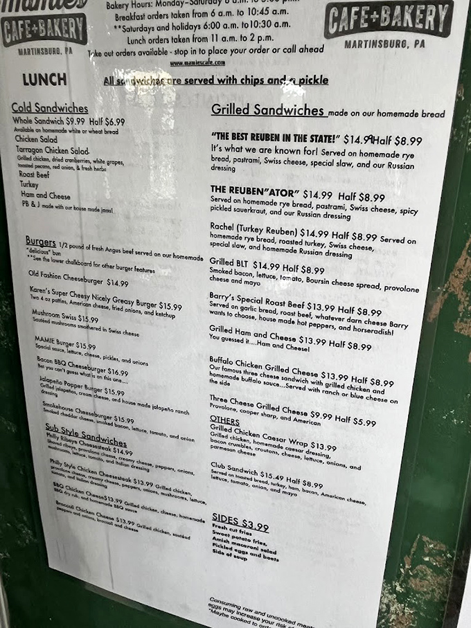 When a menu boldly claims "THE BEST REUBEN IN THE STATE," you don't argue—you order. Mamie's extensive offerings prove that small-town cafés can deliver big-city flavors.