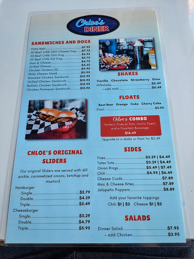 The menu reads like a love letter to American comfort food classics. Those chicken tenders aren't just listed&mdash;they're practically highlighted with invisible neon.