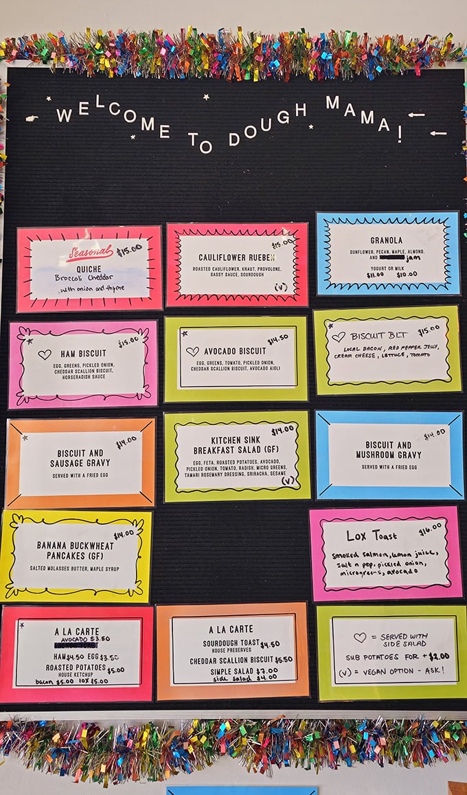 A menu board that's like a colorful roadmap to happiness. Each bright rectangle promises a different journey for your taste buds.