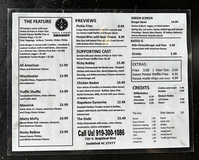 The roadmap to flavor town. This menu reads like a love letter to burger aficionados, with each option more tempting than the last.