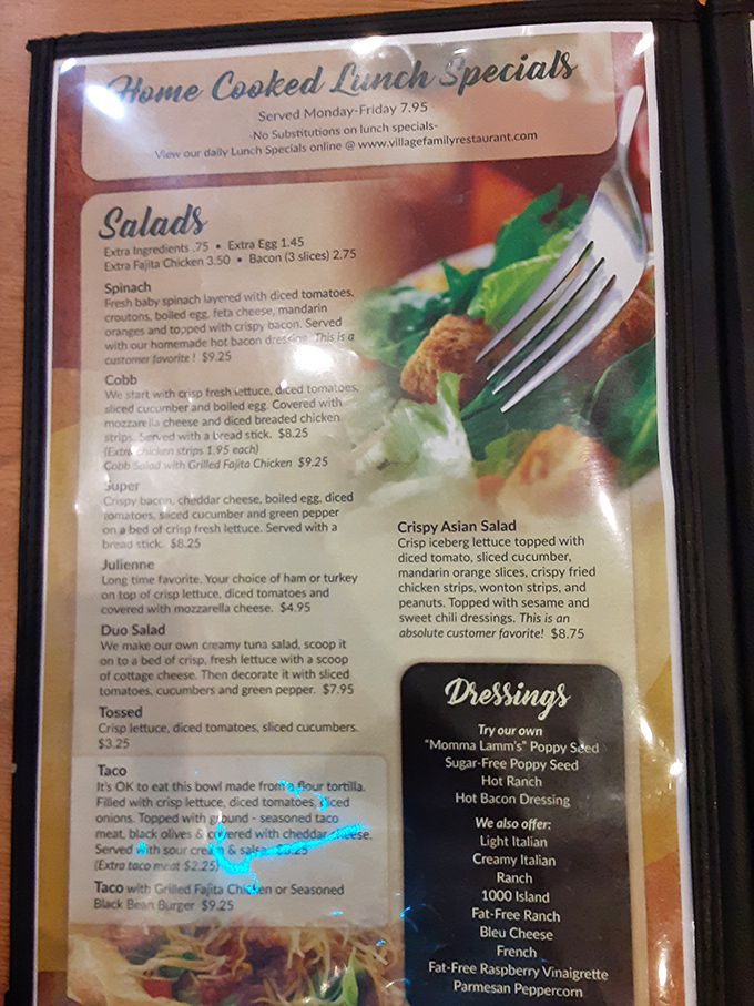 The menu reads like a love letter to Midwestern comfort food. Each description promises a hug on a plate.