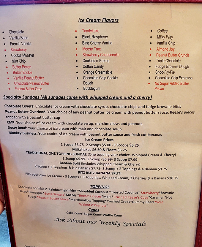 This ice cream menu isn't just a list&mdash;it's a roadmap to happiness with flavors like "Moose Trax" and "Tandykake" that speak Pennsylvania's sweet language.