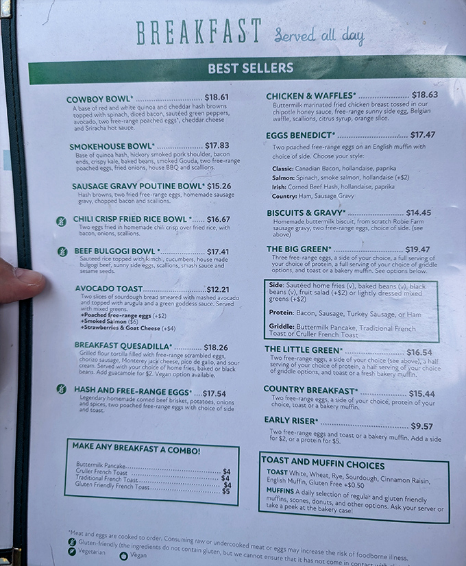 This menu isn't just a list of food&mdash;it's a roadmap to happiness. The "Breakfast Served All Day" header might be the three most beautiful words in the English language.