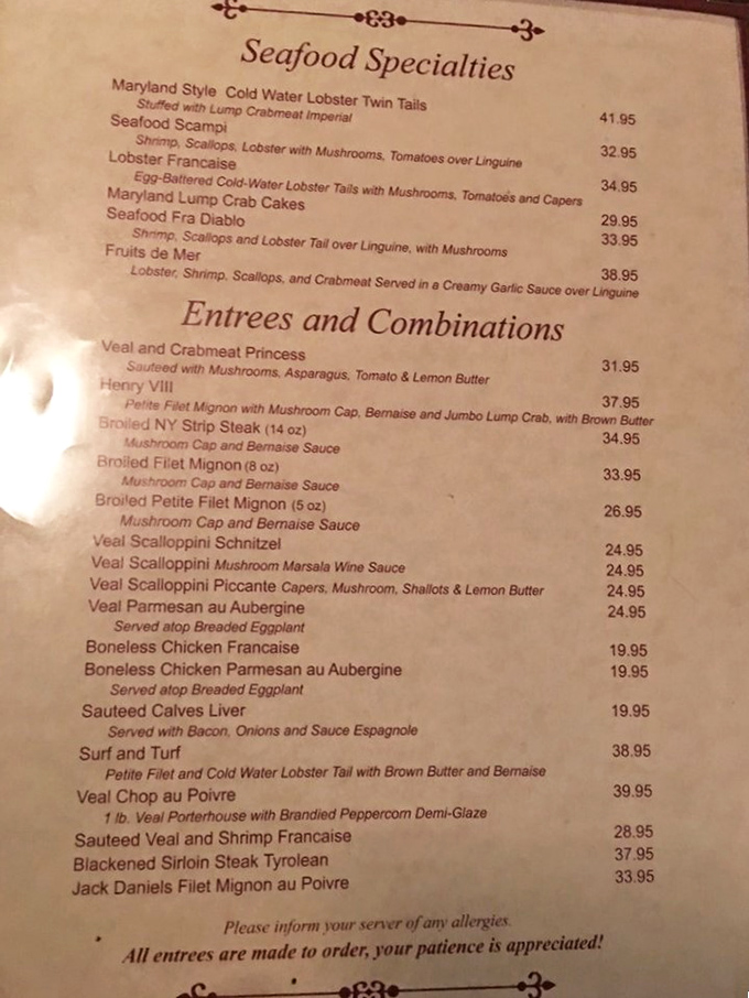 The menu reads like poetry for seafood lovers &ndash; Fruits de Mer, Seafood Scampi, and Lobster Francaise beckon with irresistible promise.
