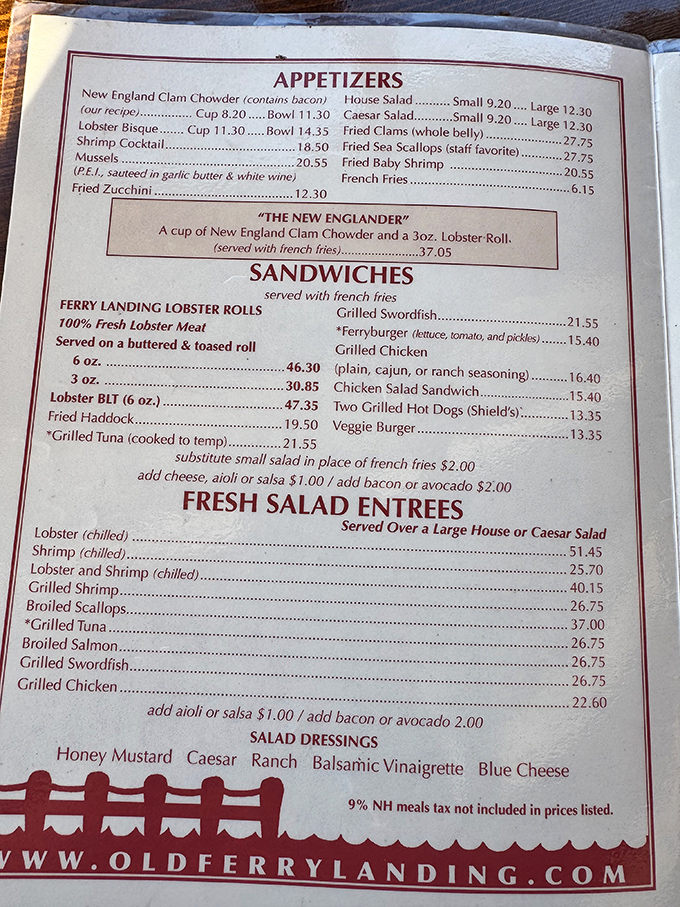 A menu that reads like poetry to seafood lovers. Notice "The New Englander" &ndash; the culinary equivalent of hitting the jackpot on your first pull.