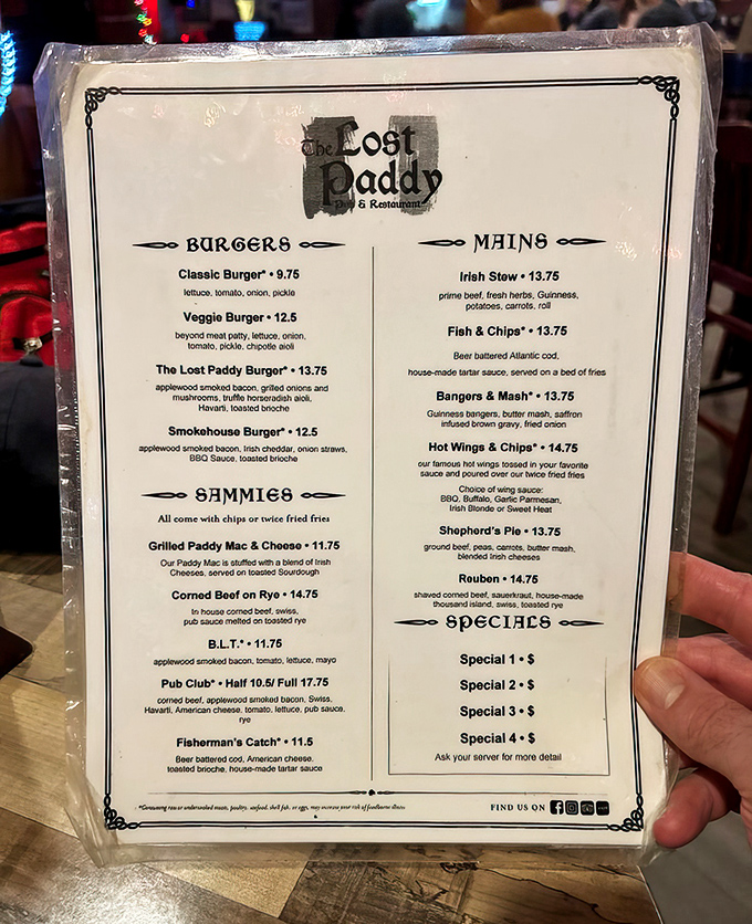 The menu reads like a love letter to pub classics. Those burger descriptions alone are enough to make your stomach growl in anticipation.