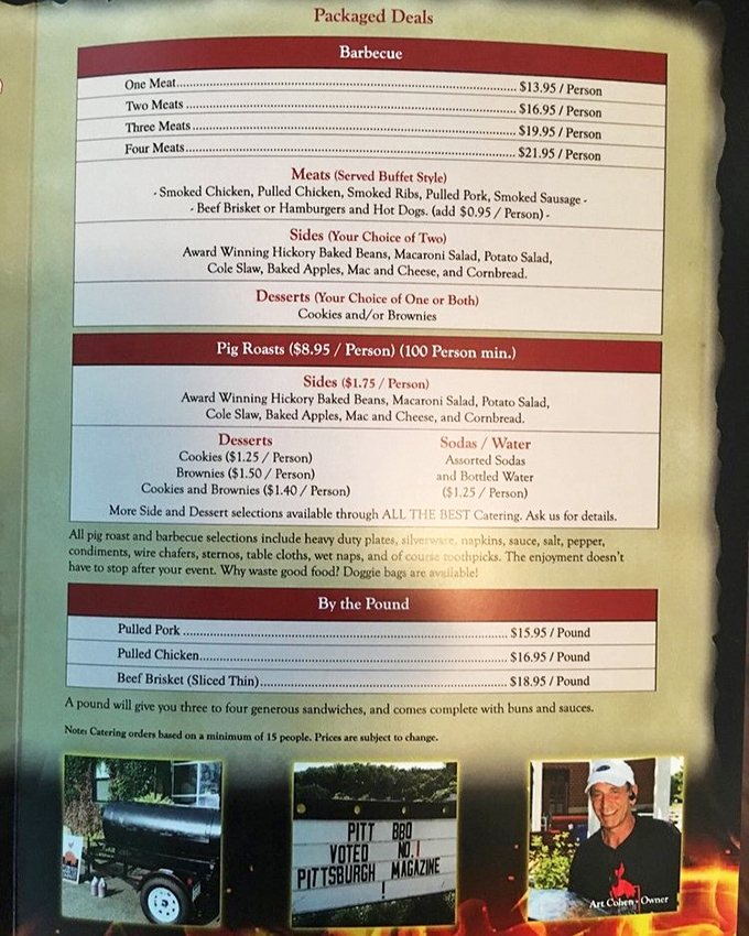 The menu doesn't mince words or meat&mdash;straightforward options for the serious barbecue enthusiast, with package deals that'll feed your whole crew.