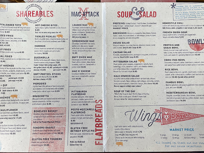 The menu tells the whole delicious story&mdash;from shareables to flatbreads, but let's be honest, you're here for what's listed on the right.