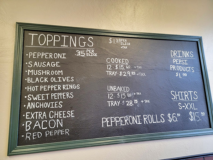 A chalkboard menu that reads like poetry to pizza lovers. Simplicity is the ultimate sophistication when it comes to toppings.