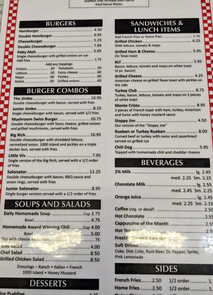 The menu reads like a love letter to American comfort food, with burgers and sandwiches that could make a cardiologist wince.