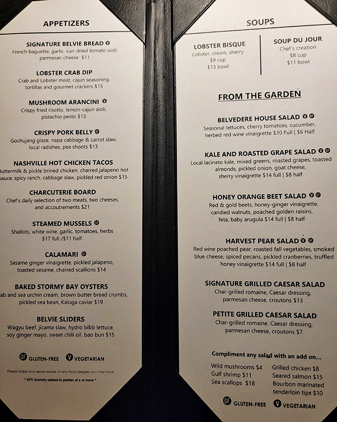 A menu that reads like a love letter to fine dining. The hardest relationship you'll have tonight is choosing between these tempting options.