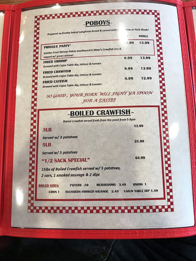 This menu isn't just a list of options&mdash;it's a declaration of Louisiana pride where "your fork will fight ya spoon for a taste!"