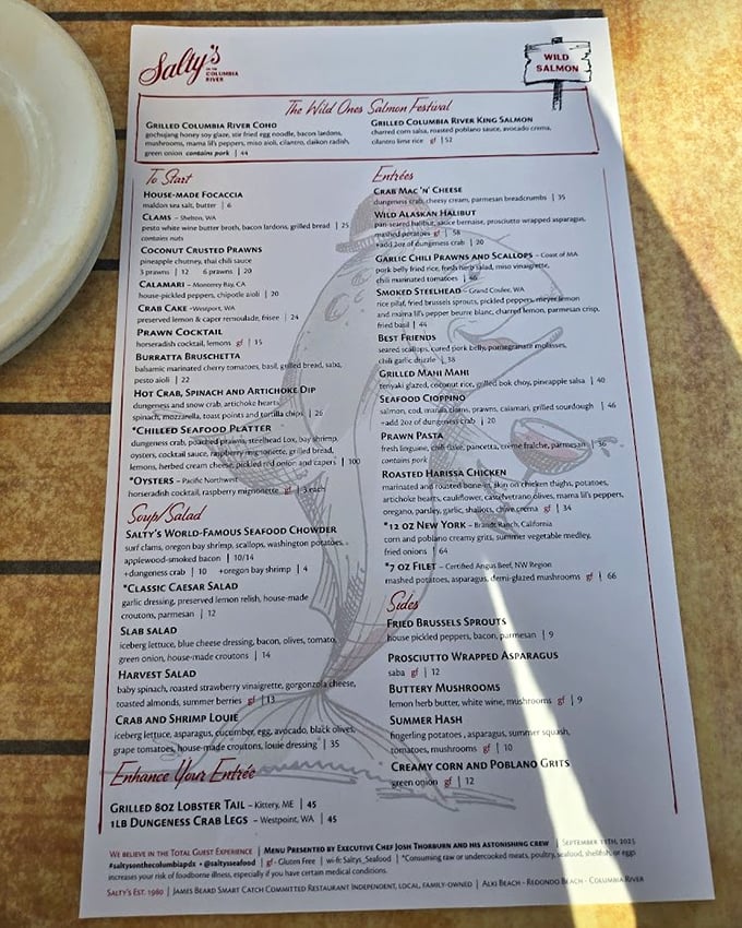 This isn't just a menu&mdash;it's a maritime treasure map where X marks the spot for wild salmon, seafood chowder, and other Pacific Northwest delicacies.