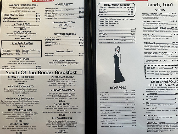 This menu isn't just a list of food&mdash;it's a roadmap to happiness. The "South of the Border Breakfast" section alone deserves its own zip code.