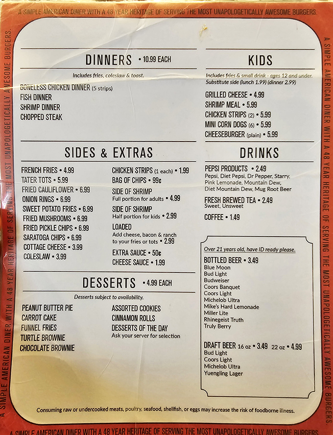 This menu isn't trying to reinvent the wheel&mdash;it's perfecting it. From burgers to funnel fries, it's a roadmap to comfort food nirvana.