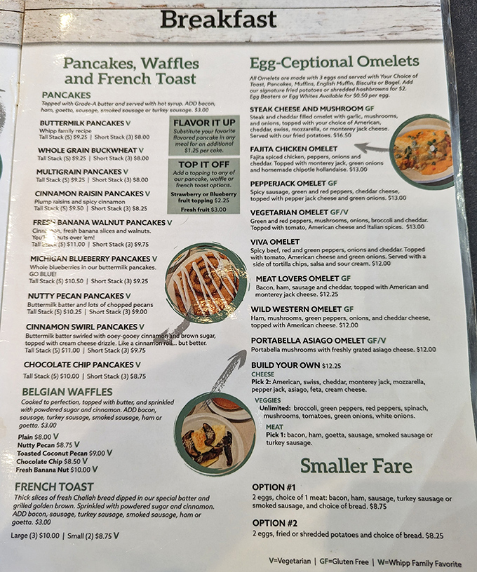 This isn't just a menu&mdash;it's a roadmap to happiness. The "Egg-Ceptional Omelets" section alone could solve most of life's problems.