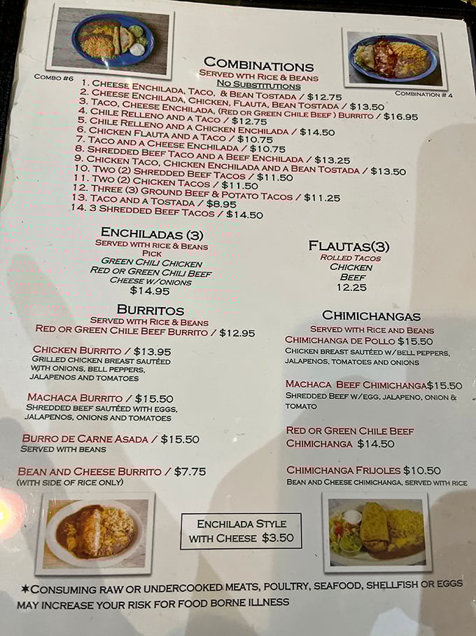 The menu reads like a love letter to Mexican cuisine&mdash;combinations, enchiladas, and burritos competing for your affection. Decision paralysis never tasted so good.