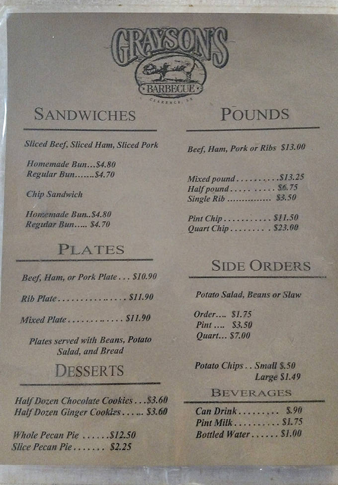 From sandwiches to full pounds of meat, this menu speaks the universal language of serious barbecue devotion.