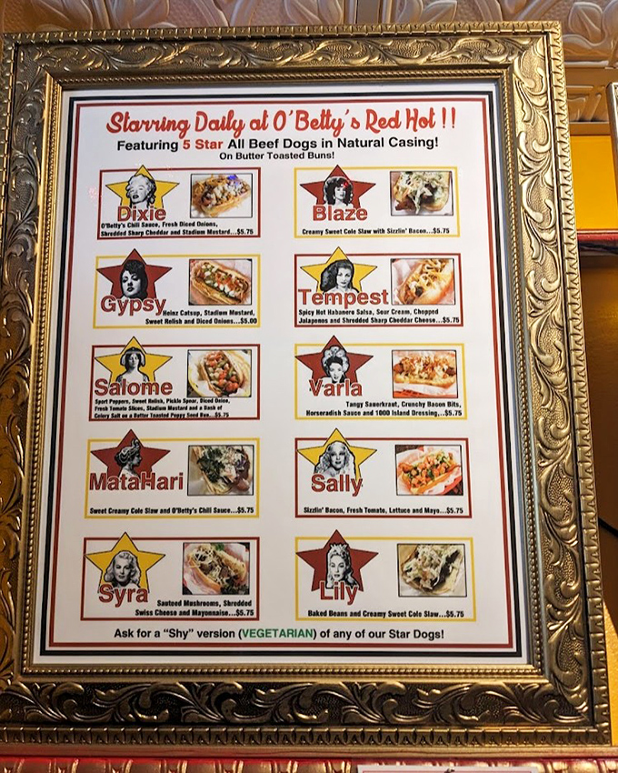 The menu reads like a playbill for a Broadway show starring all-beef dogs in natural casings&mdash;each named after famous performers and ready for their culinary spotlight.
