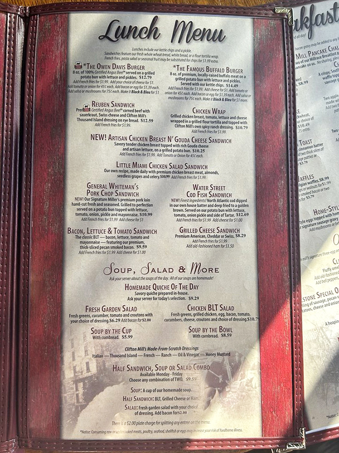 A menu that reads like comfort food poetry. Each description promises the kind of satisfaction that makes you want to high-five the chef.