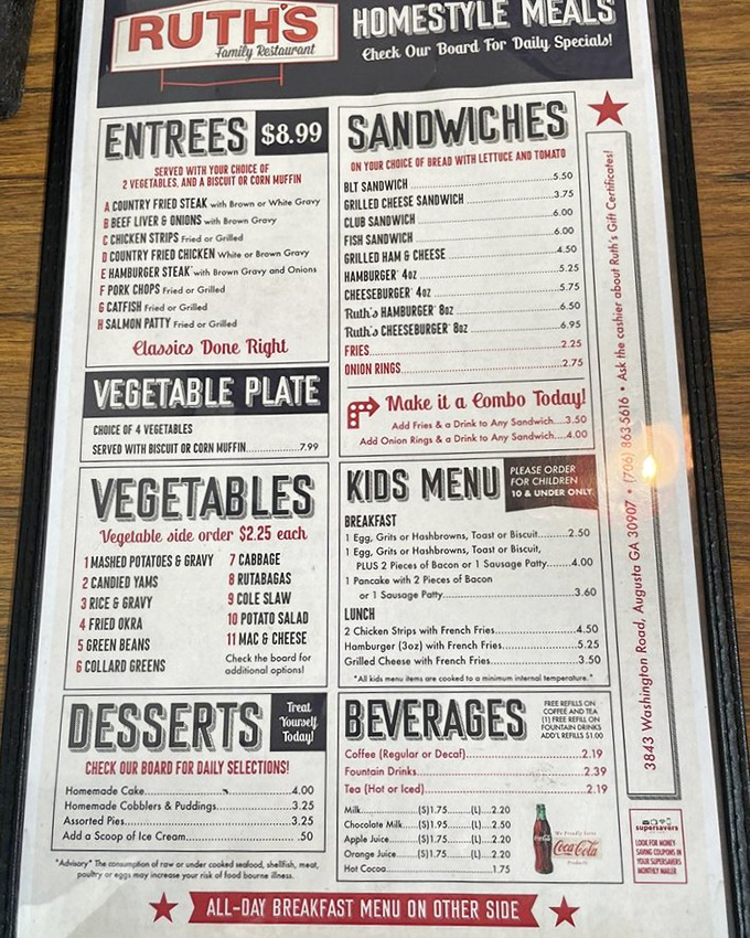 The menu at Ruth's doesn't need fancy fonts or pretentious descriptions&mdash;just honest food categories and the promise of "Classics Done Right."