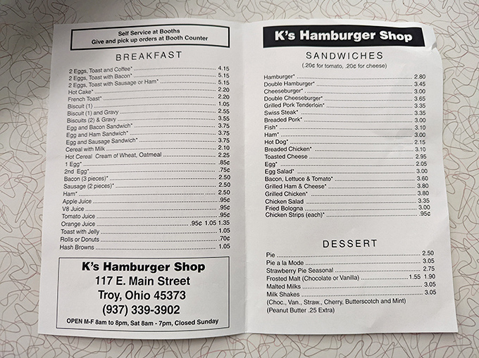 A menu that hasn't needed a fancy redesign since rotary phones were cutting-edge technology. Simplicity never goes out of style.
