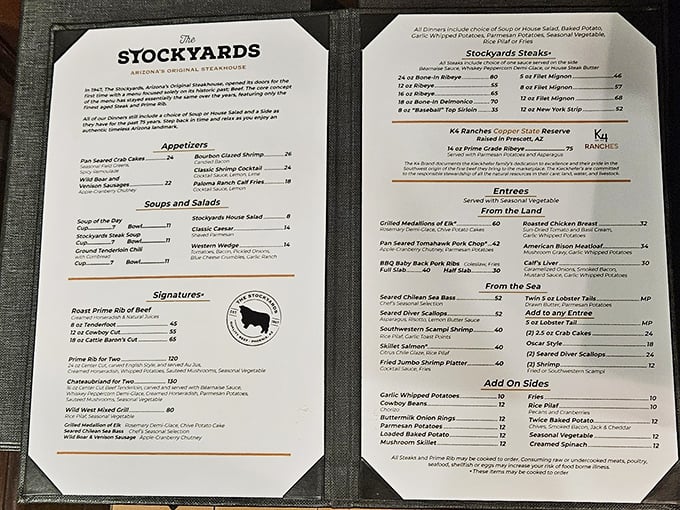 A menu that reads like a love letter to beef&mdash;each description making your stomach growl loud enough to startle nearby diners.