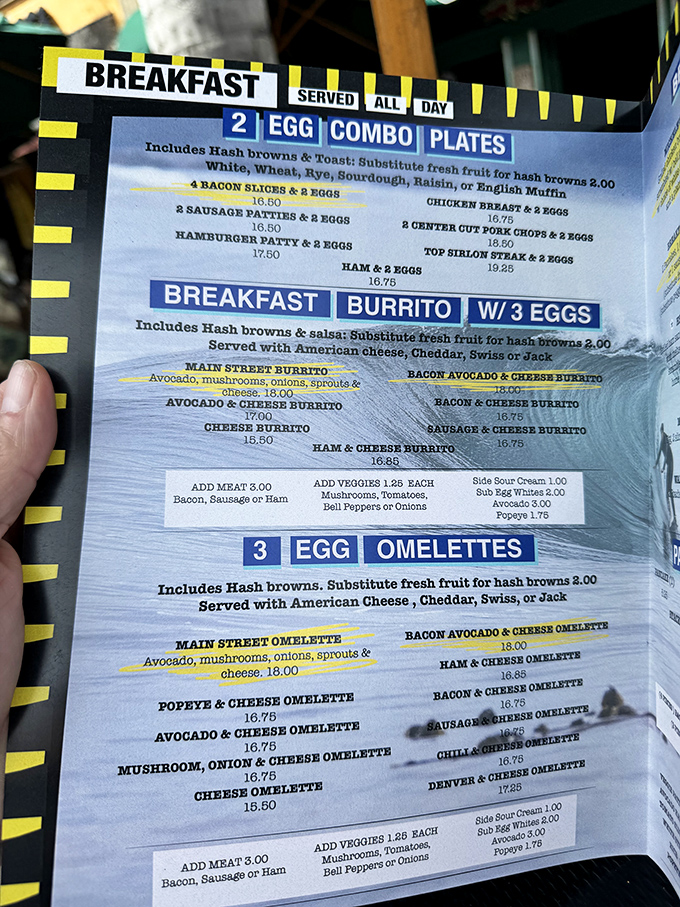 The menu board speaks the universal language of comfort: breakfast all day. In a world of complicated food trends, these straightforward offerings feel like coming home.